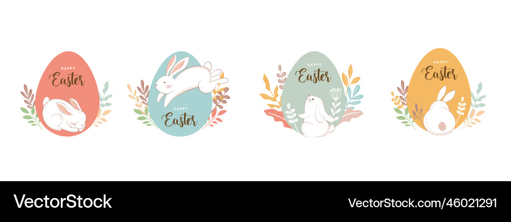 Happy easter bunnies eggs and flowers modern Vector Image