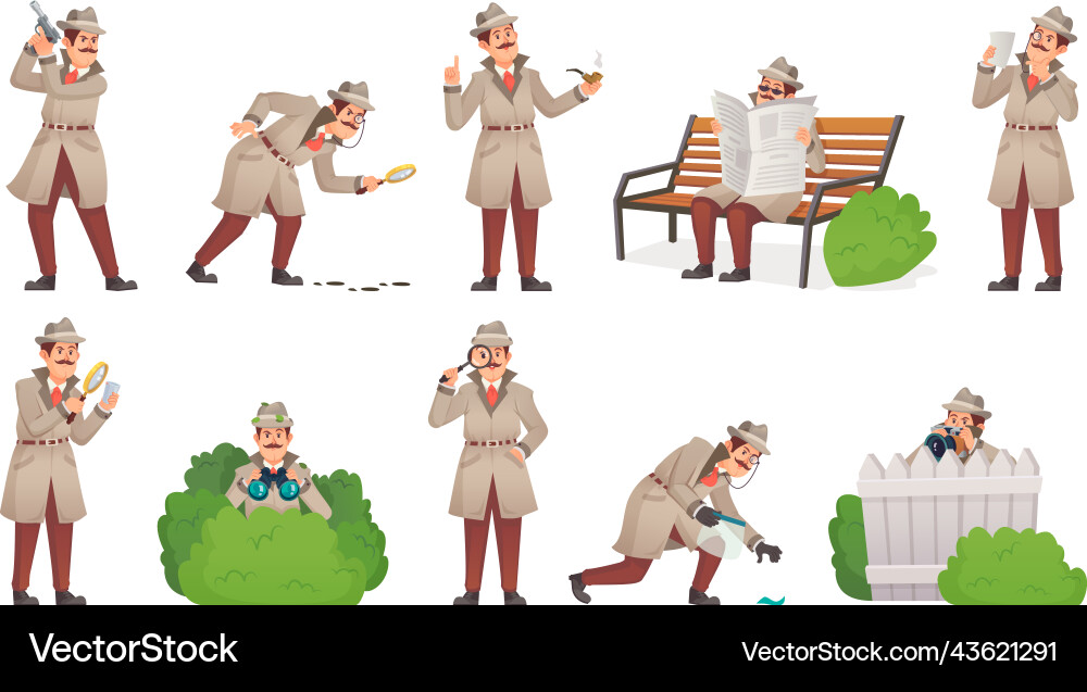 Inspecting detective character mystery inspector Vector Image
