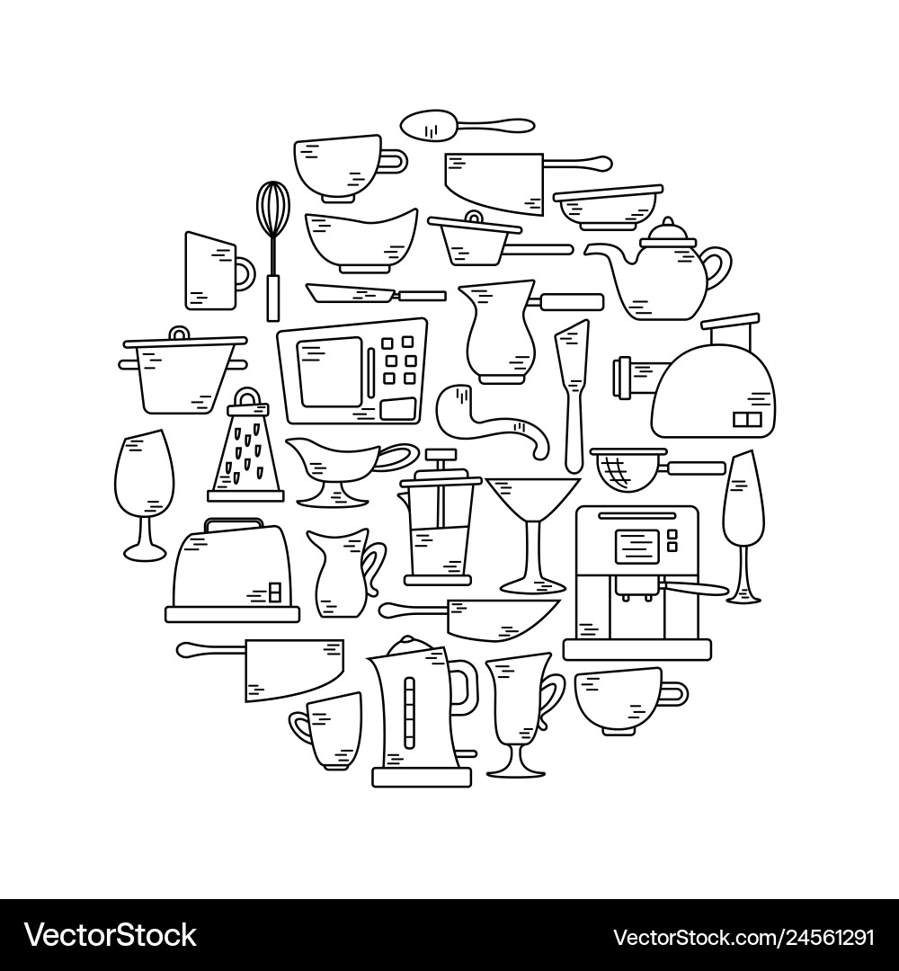 Kitchen appliances in lines with doodles Vector Image