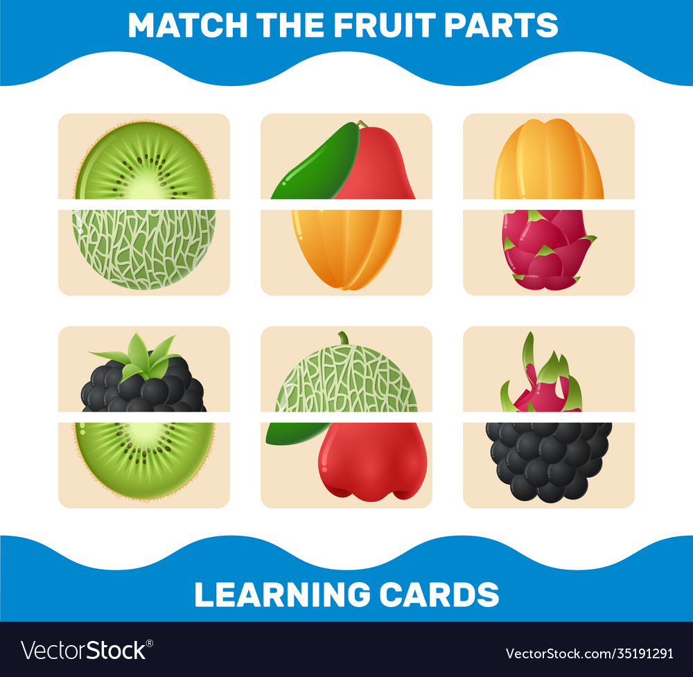 Match cartoon fruits parts matching game Vector Image