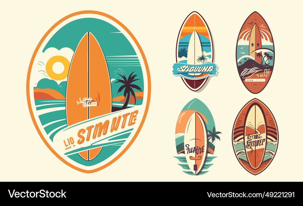 Retro surf logo templates set vintage Royalty Free Vector