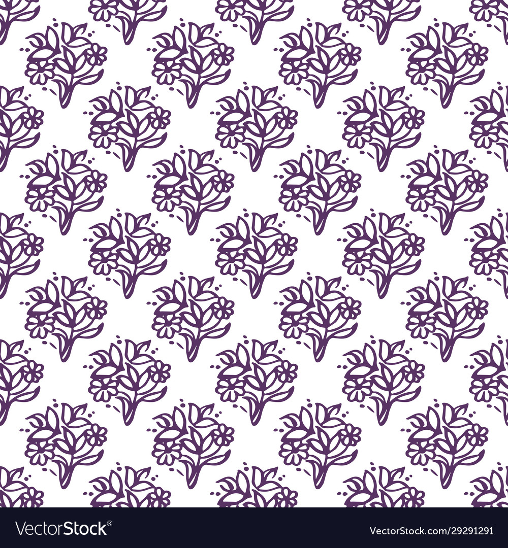 Seamless pattern with hand drawn violet flowers Vector Image