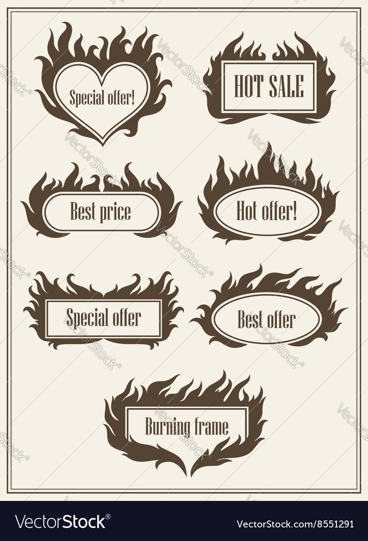Set burning fire frame borders Royalty Free Vector Image