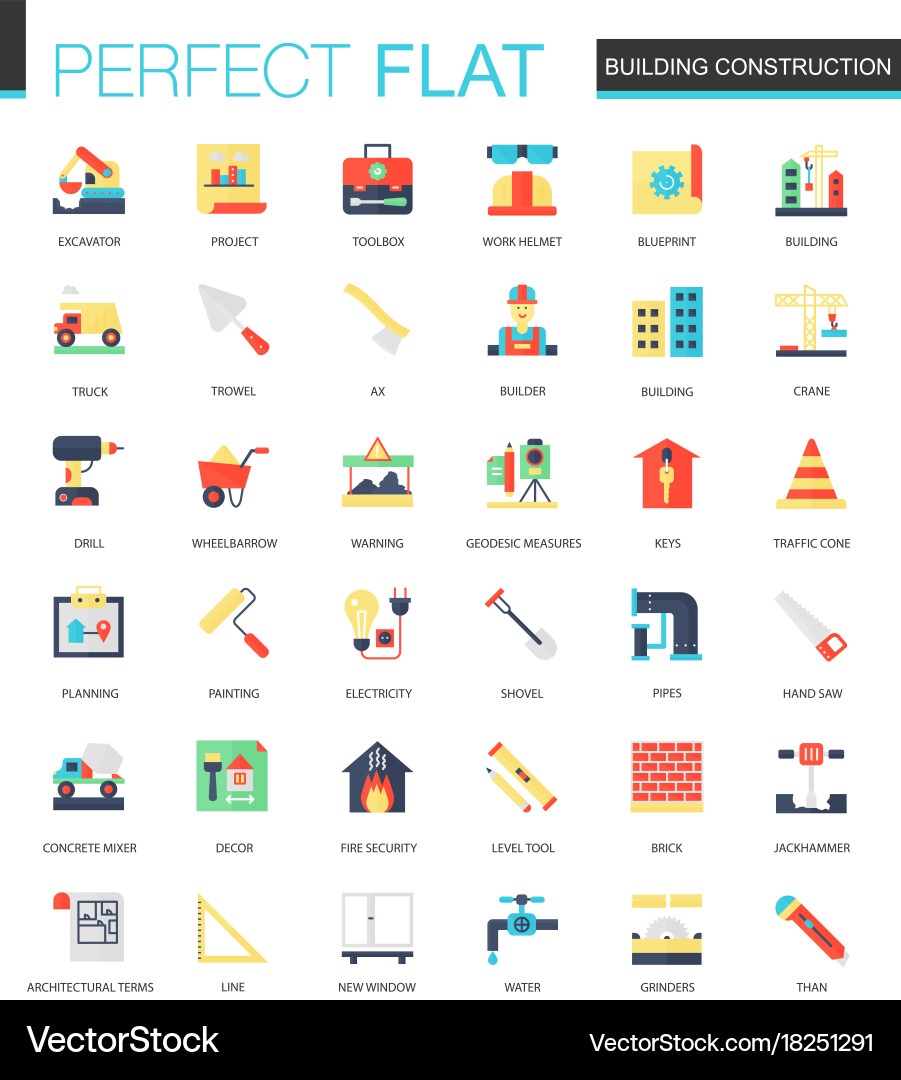 Set of flat building construction icons Royalty Free Vector