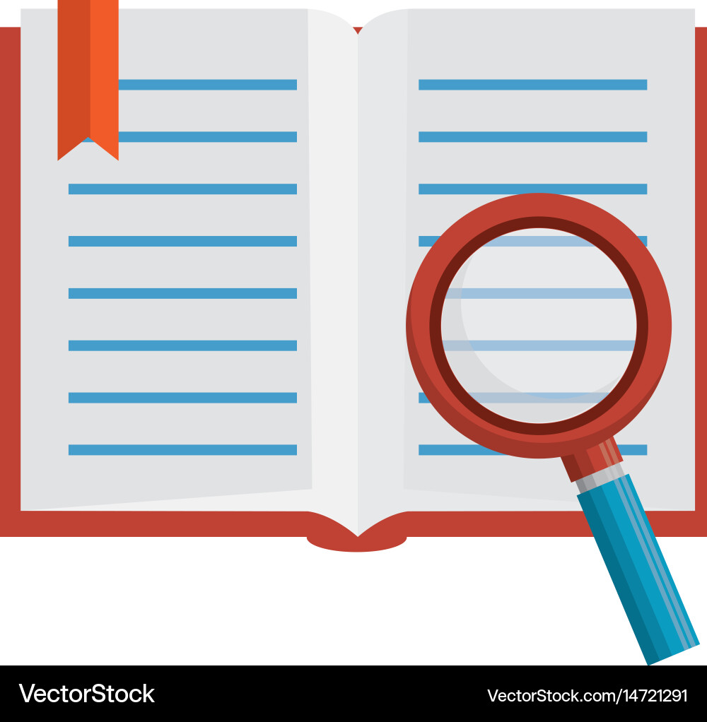 Text book with magnifying glass isolated icon Vector Image