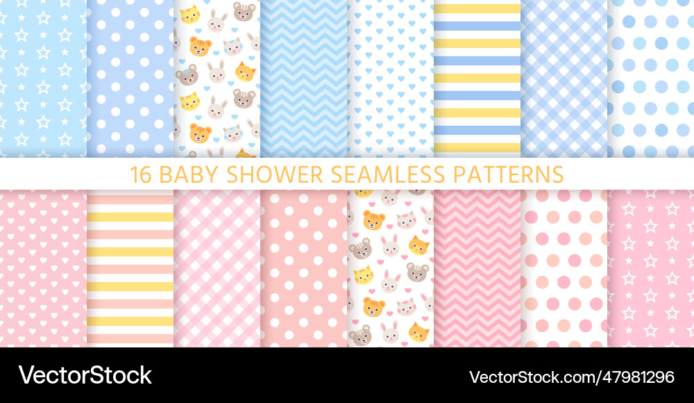 Baby shower seamless patterns for girl Royalty Free Vector