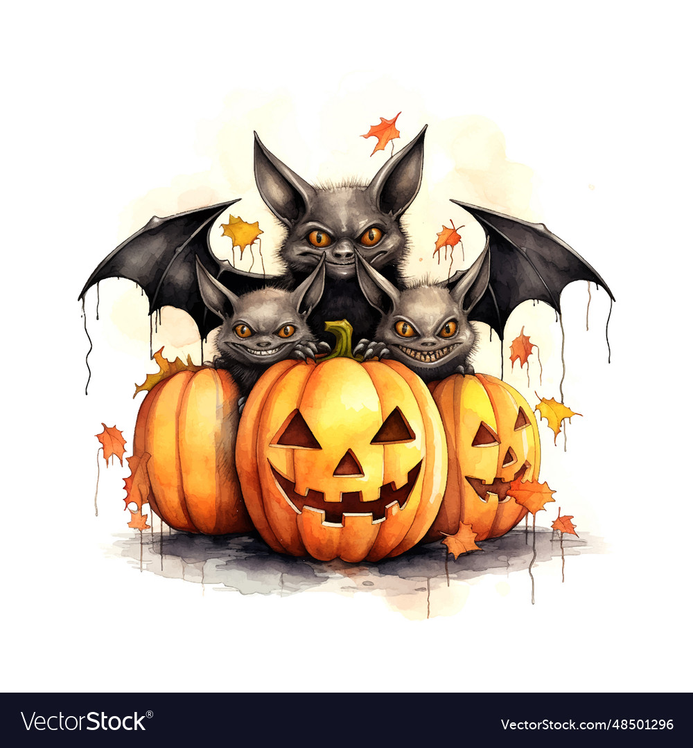 Black halloween bats watercolor on white Vector Image