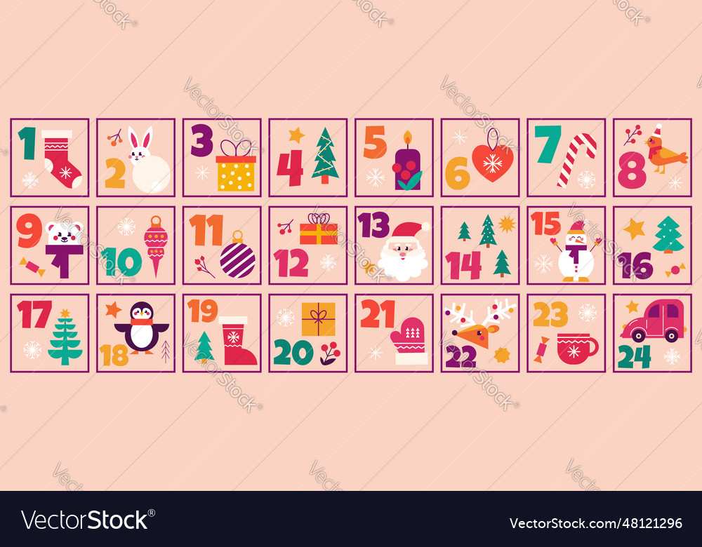 Christmas advent calendar countdown printable Vector Image