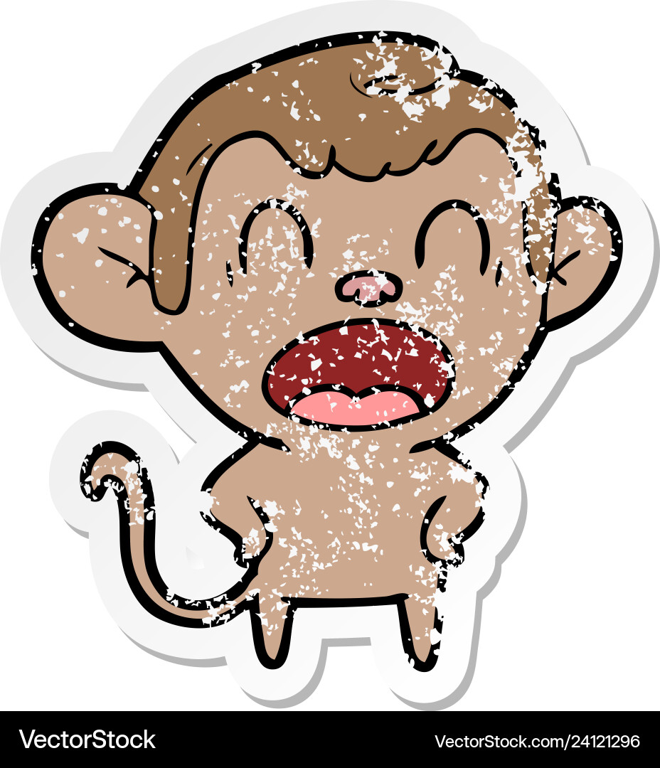 Distressed sticker of a shouting cartoon monkey Vector Image