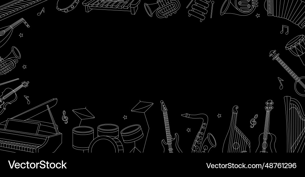 Musical instruments horizontal outline banner Vector Image