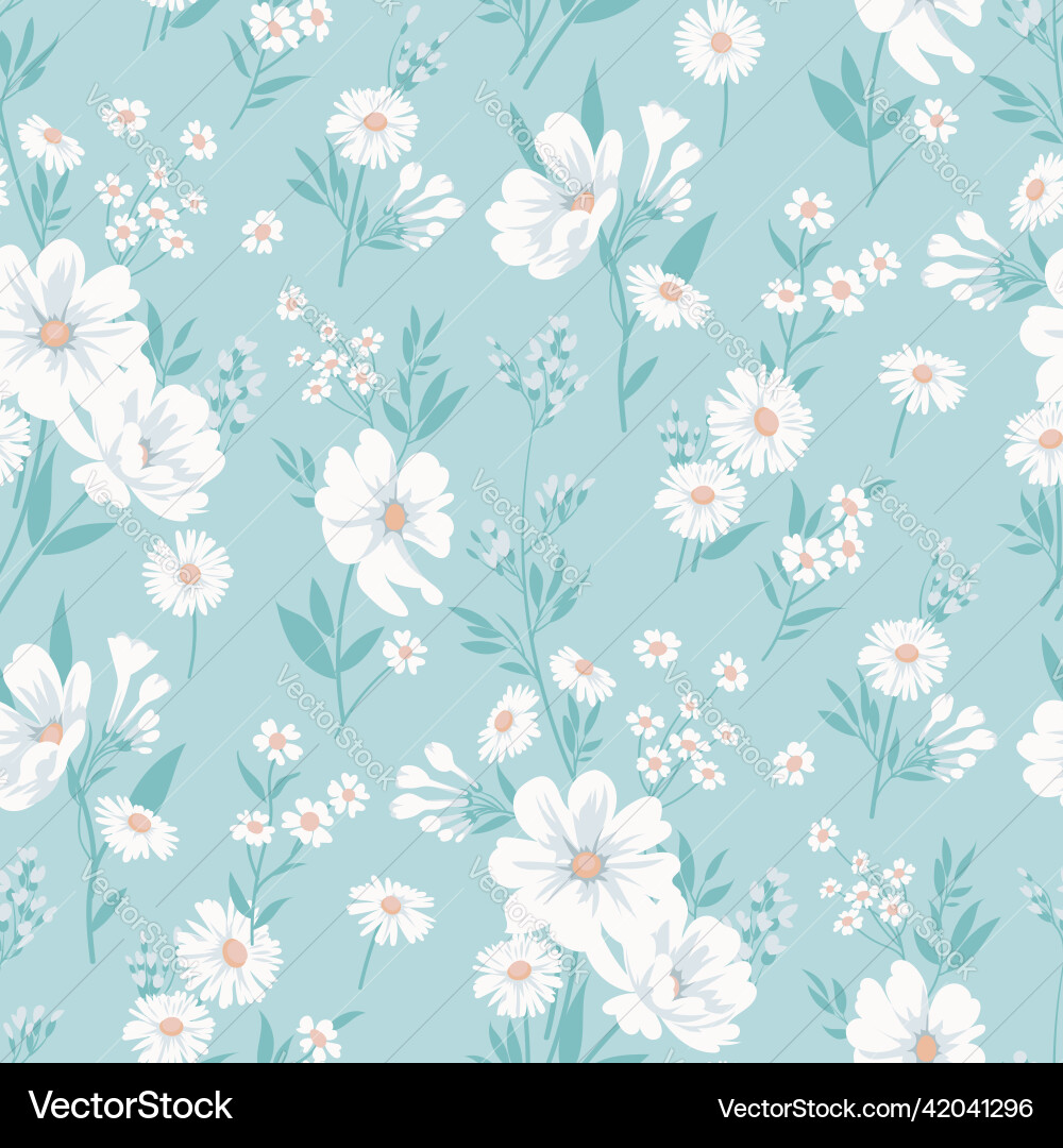 Seamless spring prints in turquoise hue with small