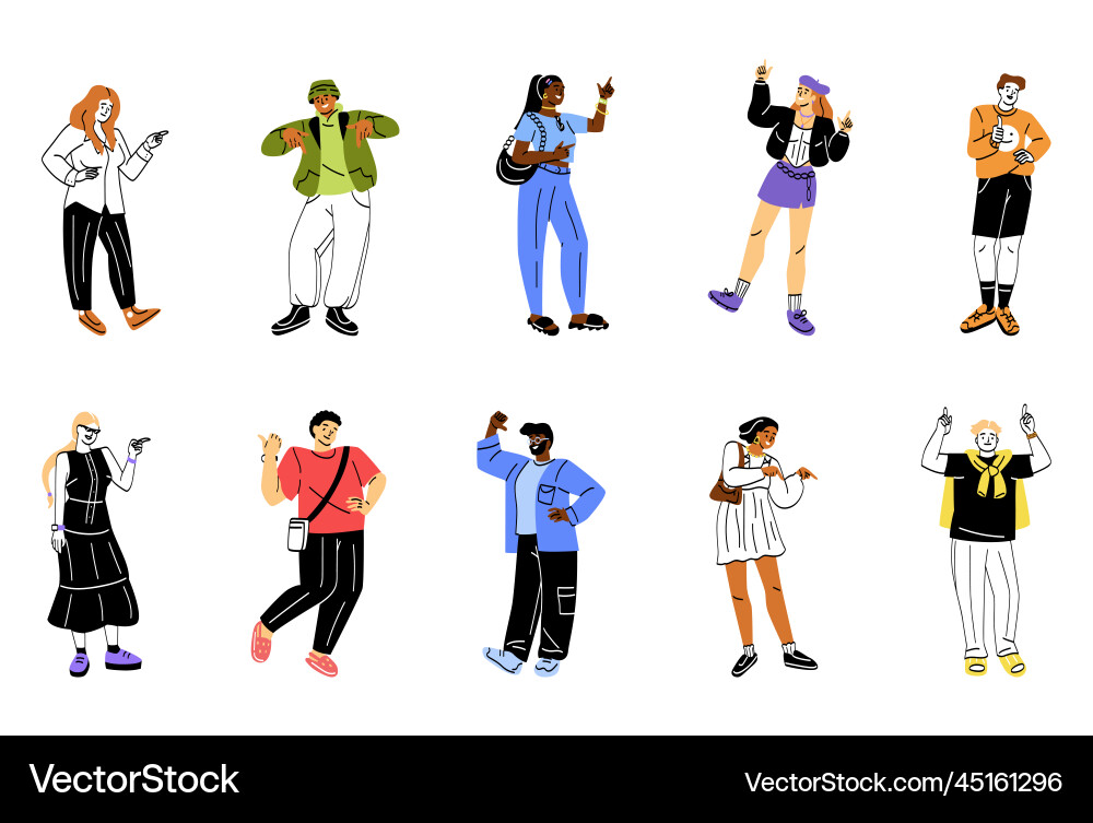 Set of people pointing at smth Royalty Free Vector Image
