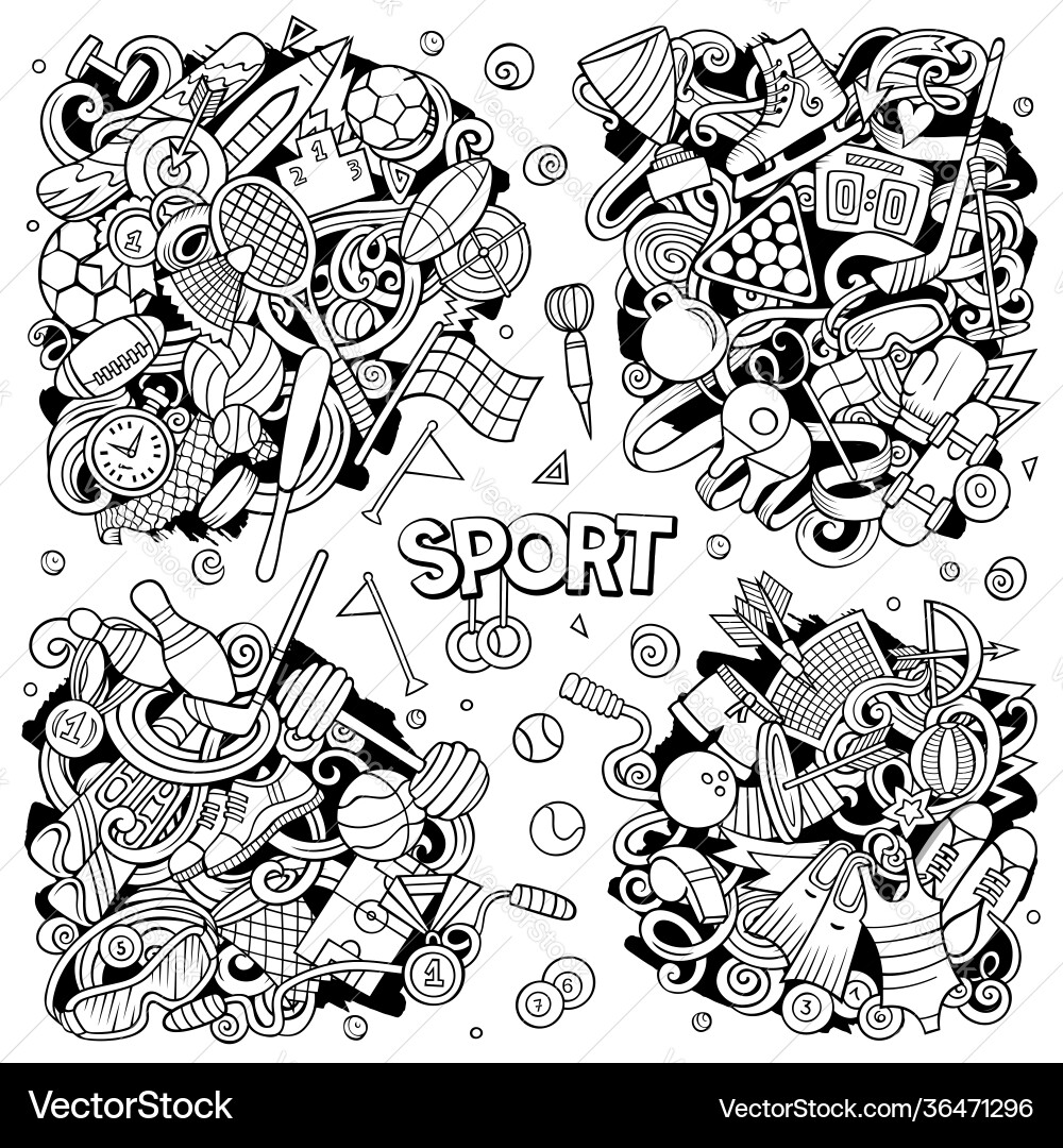 Sports cartoon doodle designs set Royalty Free Vector Image