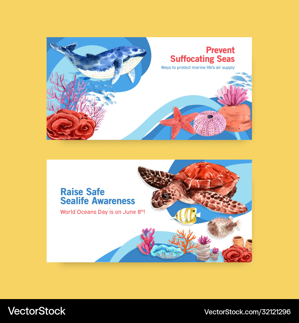 Twitter template design for world oceans day Vector Image