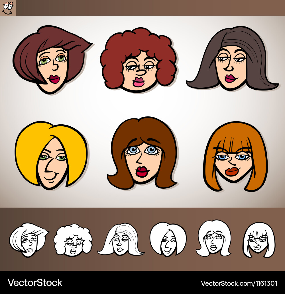 Cartoon women heads set Royalty Free Vector Image