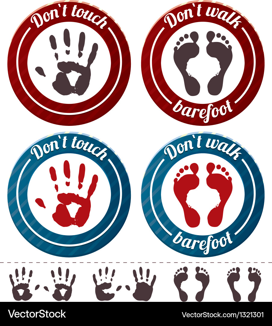 Conceptual feet and hand signs set Royalty Free Vector Image