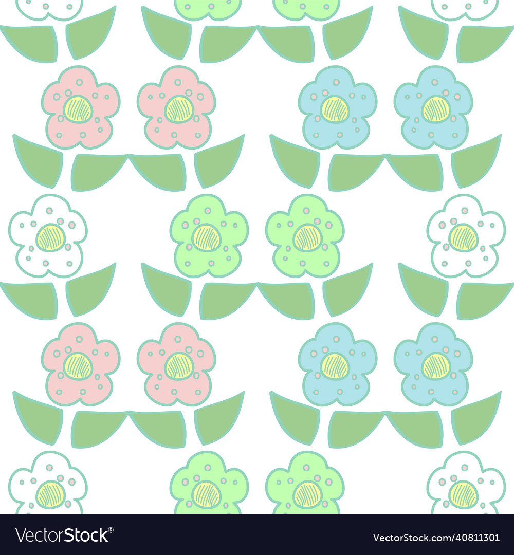 Cute multicolor daisy repeat pattern on white Vector Image