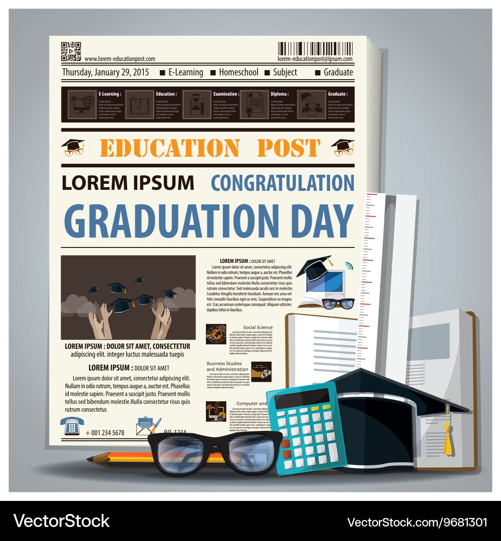 Education And Graduation Newspaper Lay Out With Vector Image