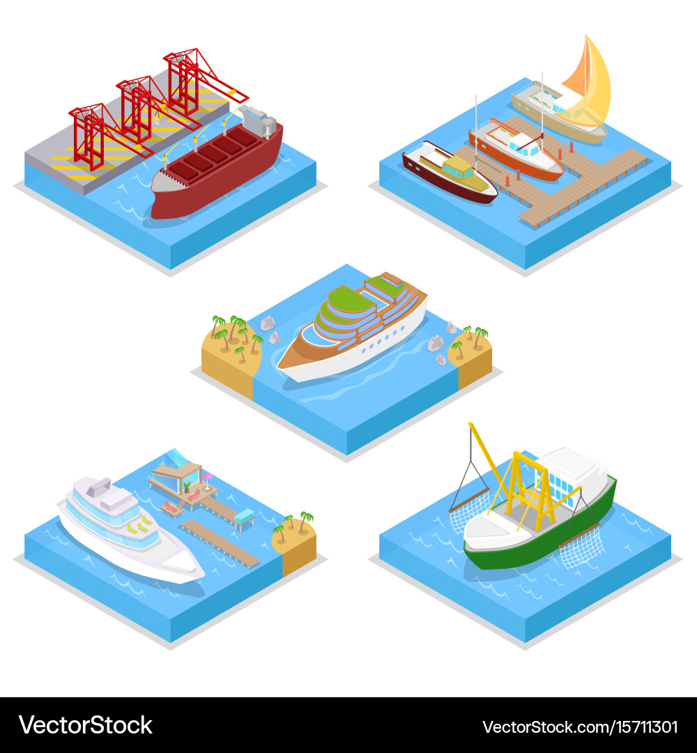Isometric water transport set with cruise Vector Image