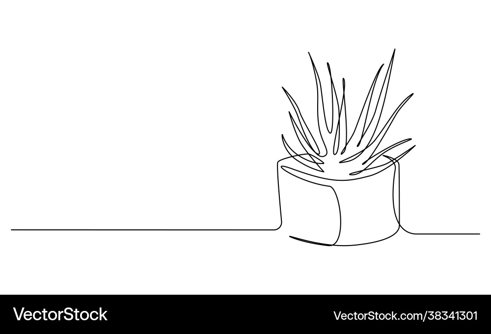One continuous line drawing house plant in pot Vector Image