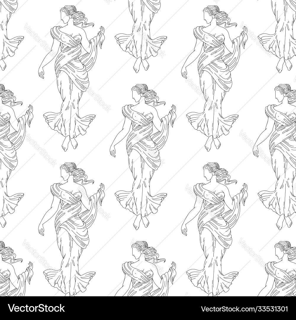 Pattern with hand drawn woman with greek Vector Image