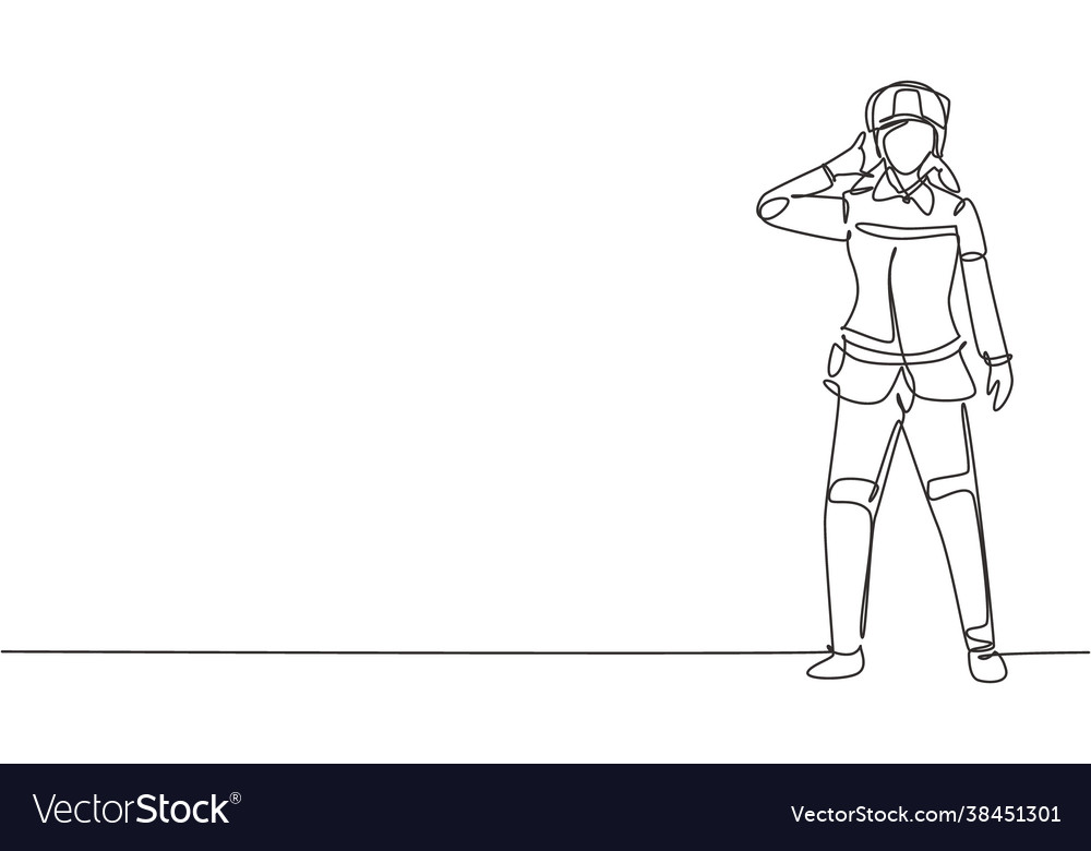 Single continuous line drawing female firefighter Vector Image