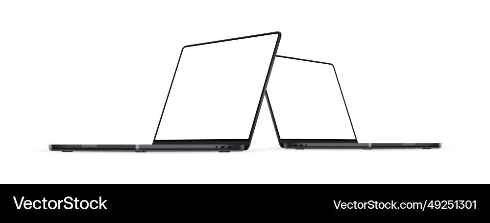Two modern dark laptops mockups with blank screens