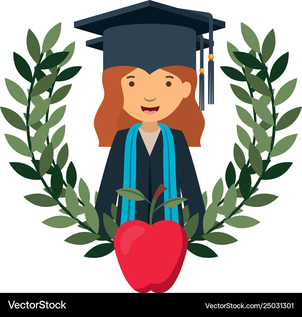 Woman graduating with apple avatar character Vector Image