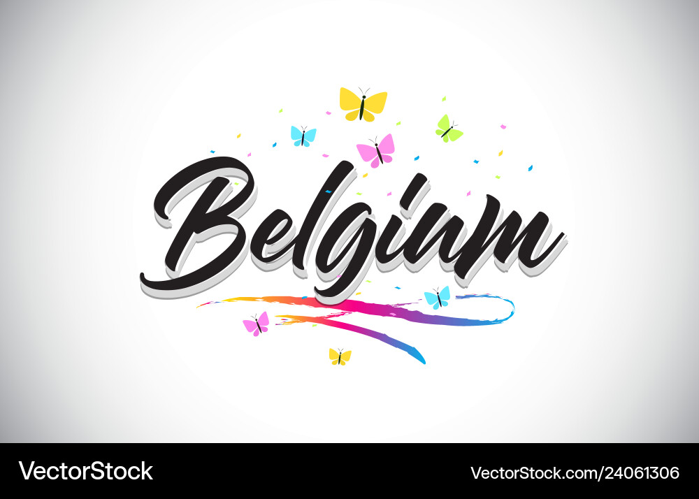 Belgium handwritten word text with butterflies Vector Image