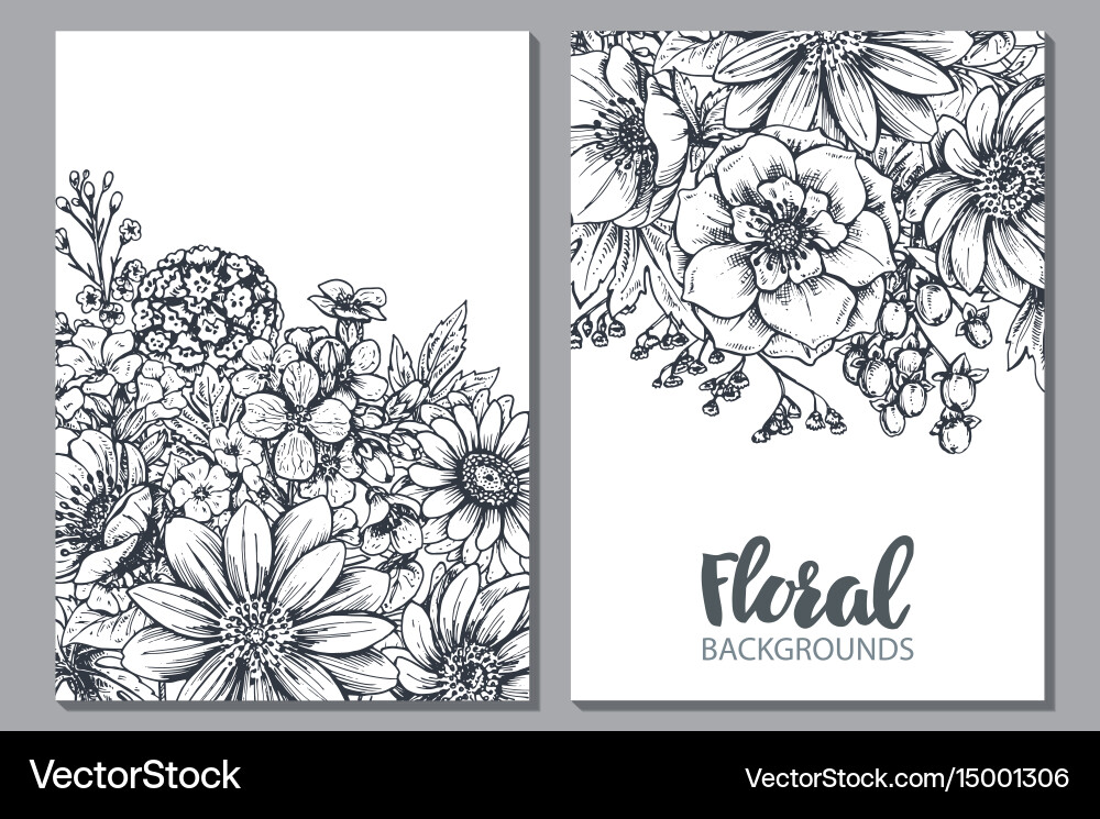 Floral backgrounds with hand drawn spring flowers Vector Image