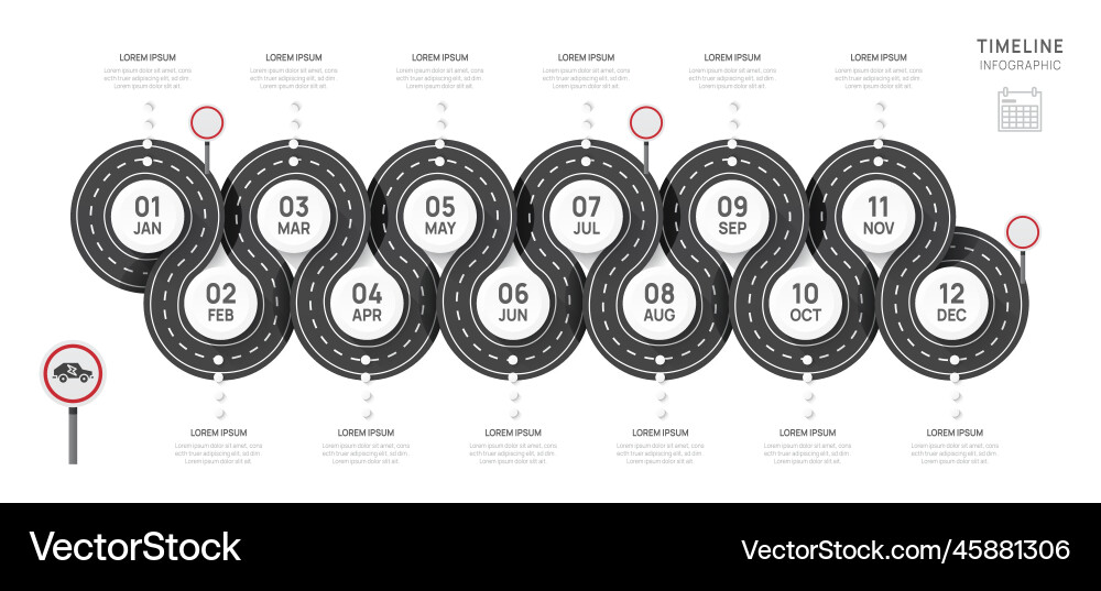 Infographic road timeline presentation for 1 year Vector Image