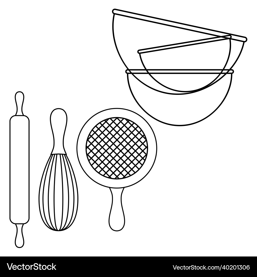 Kitchen tools set of three glass bowls whisk Vector Image