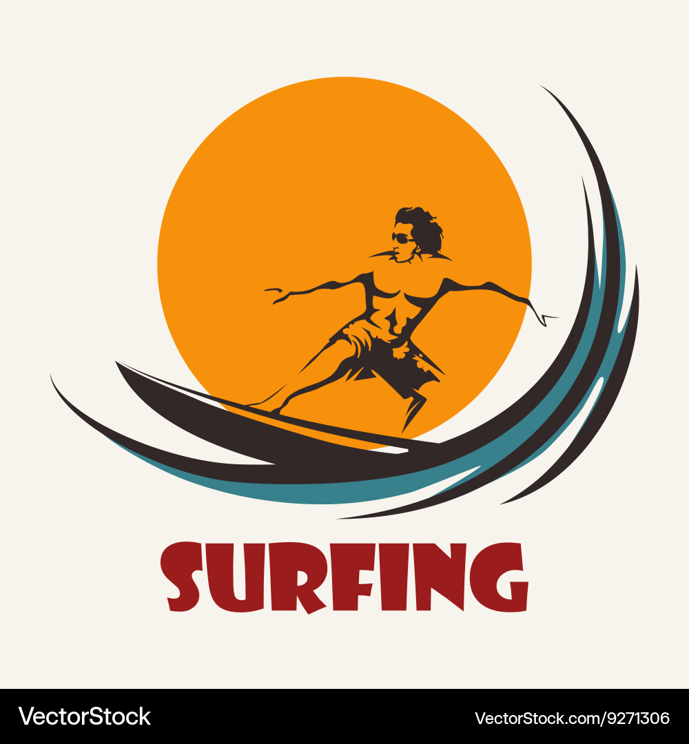 Surfing man emblem Royalty Free Vector Image - VectorStock