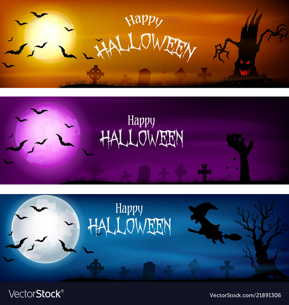 Three sets of halloween banners Royalty Free Vector Image
