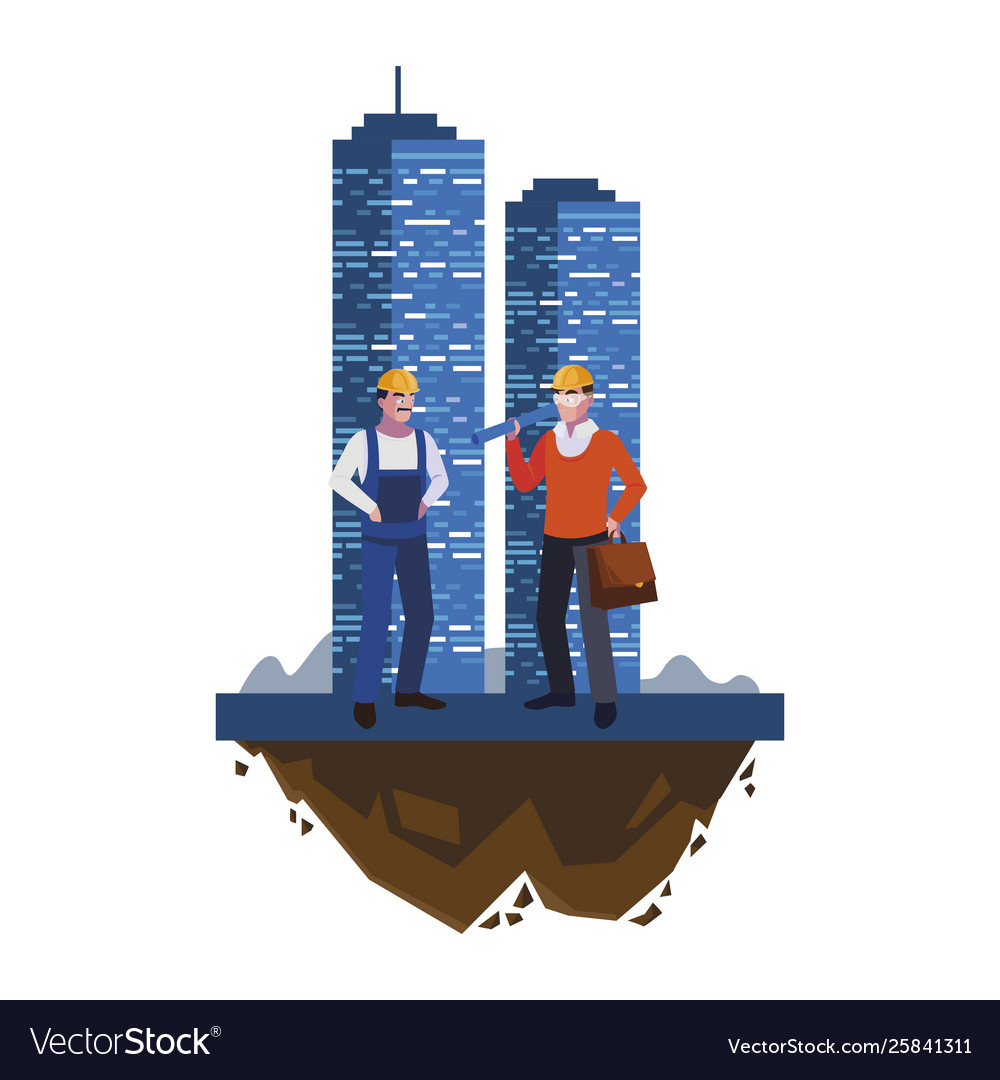 Architect builder with constructor workers Vector Image