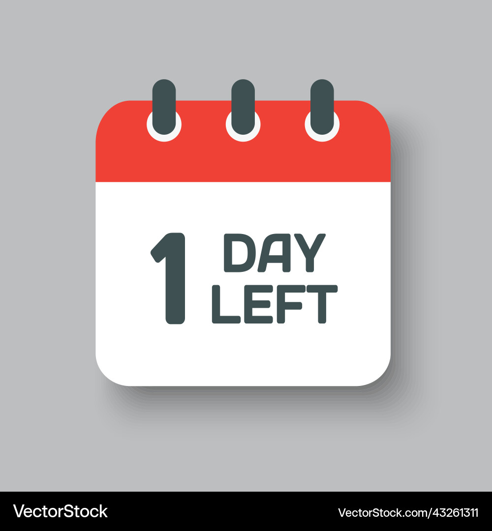 Countdown daily page calendar icon - 1 day left Vector Image