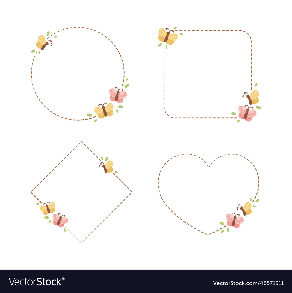 Cute floral butterfly frame set spring summer Vector Image