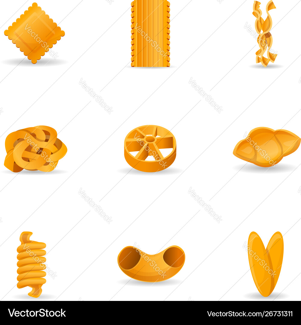 Delicious pasta icon set cartoon style Royalty Free Vector