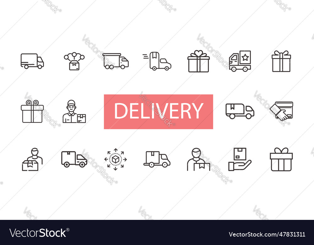 Delivery line icon set courier truck package Vector Image