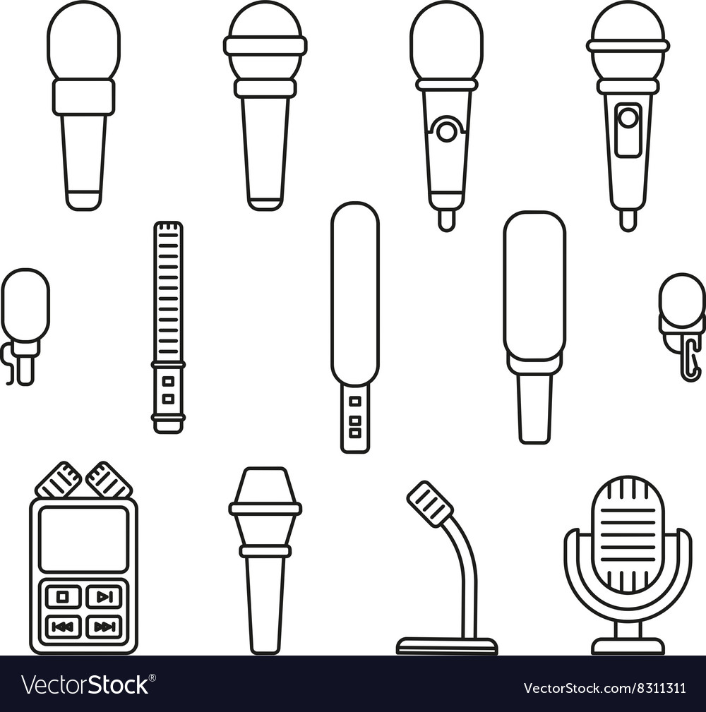 Microphones outline icons Royalty Free Vector Image