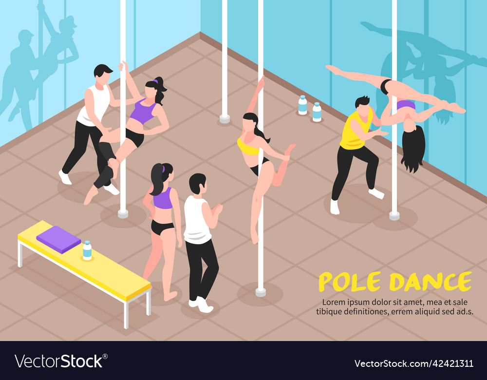 Pole dance training isometric Royalty Free Vector Image