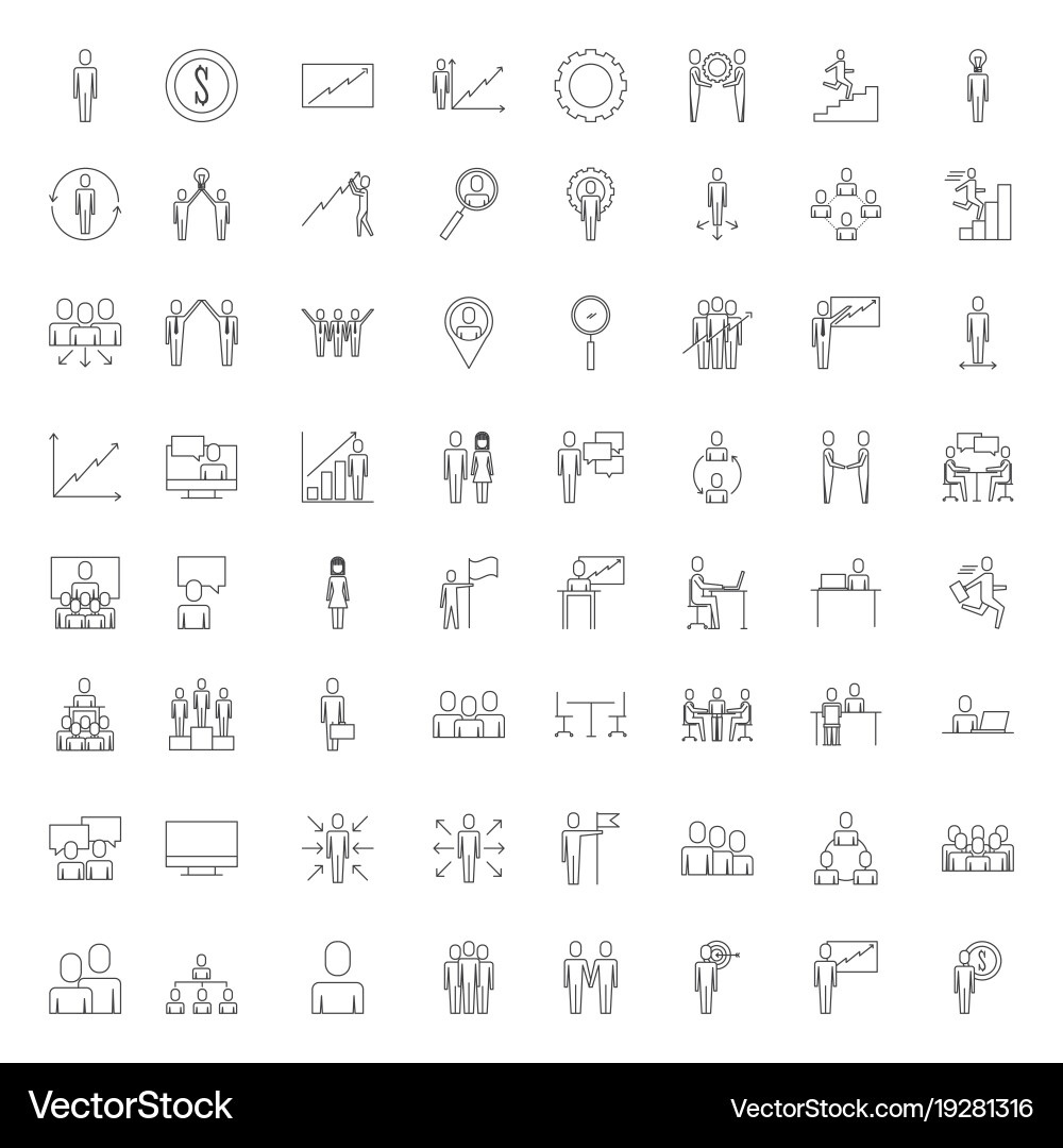 Business people teamwork icon set in thin line Vector Image