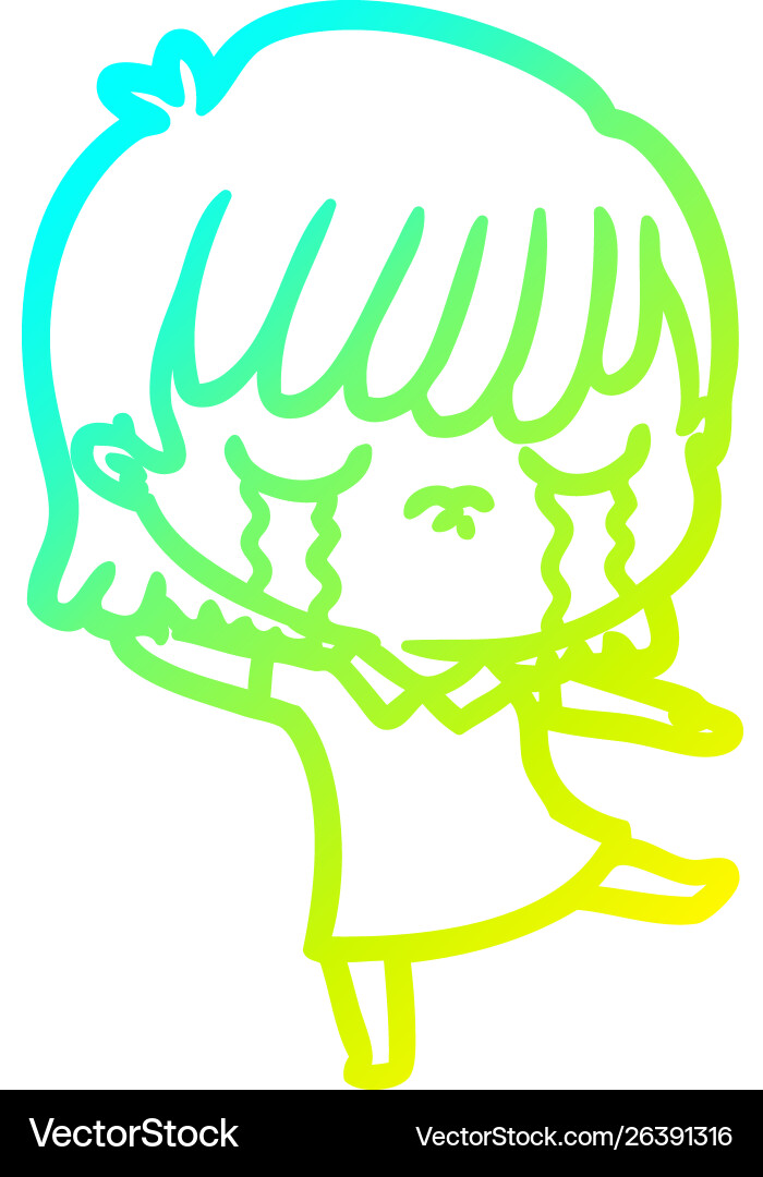 Cold gradient line drawing cartoon woman crying Vector Image