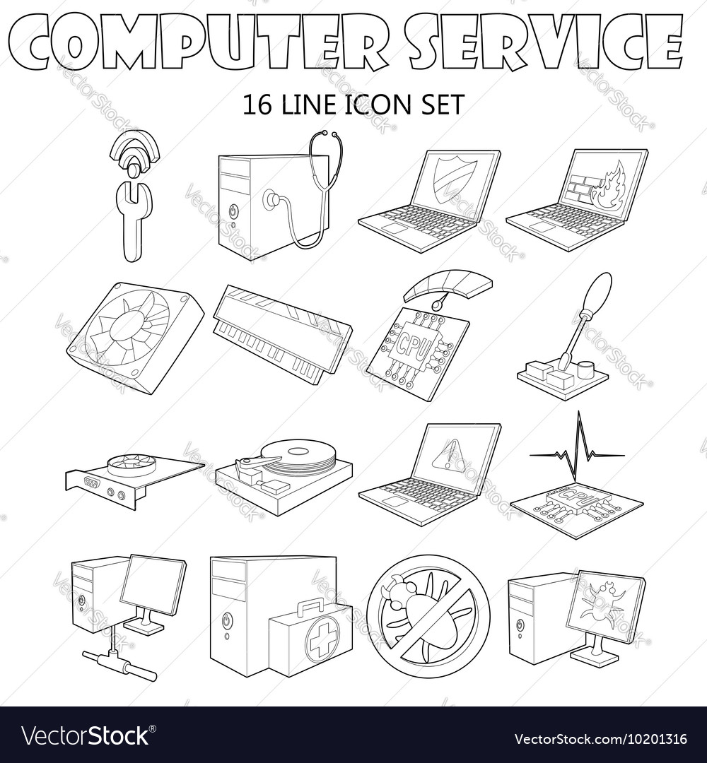 Computer service icons set outline style Vector Image