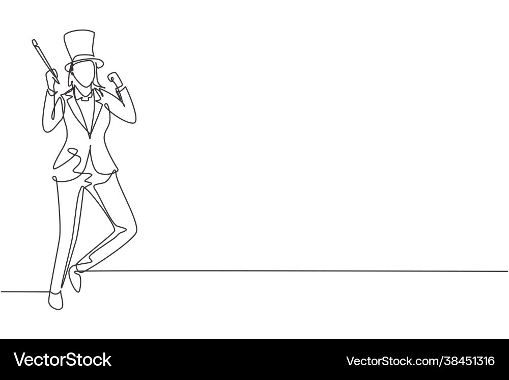 Continuous one line drawing female magician Vector Image