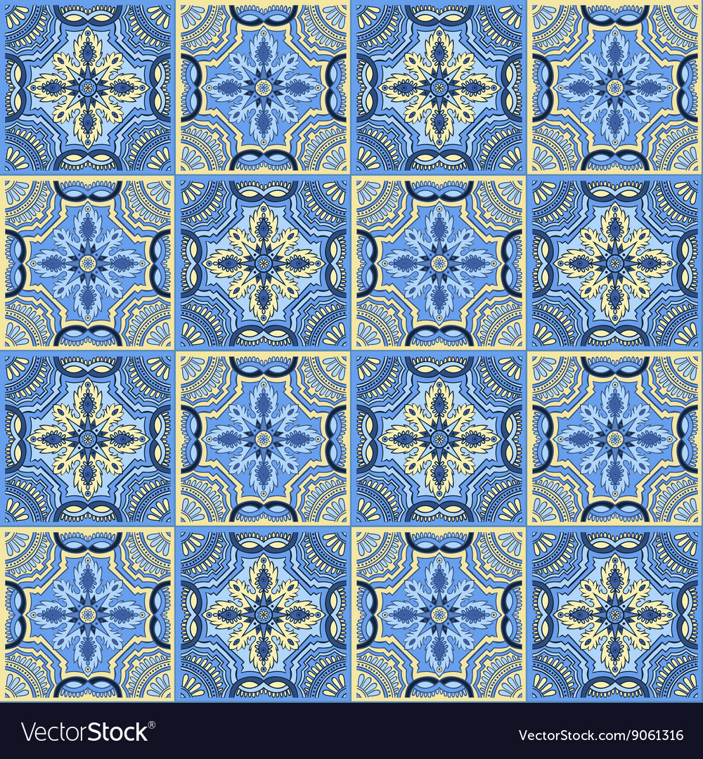Hand drawing seamless pattern for tile in blue Vector Image