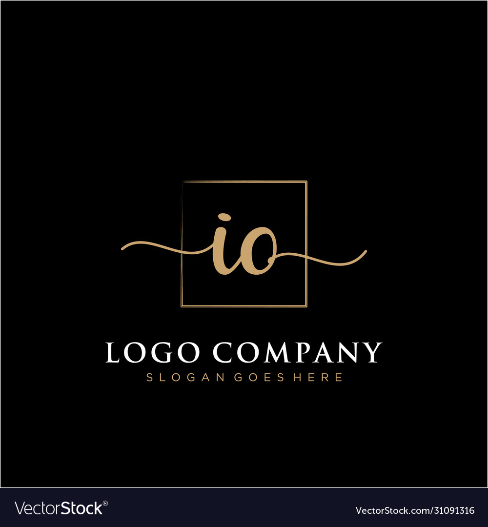 Io initial handwriting logo with rectangle Vector Image