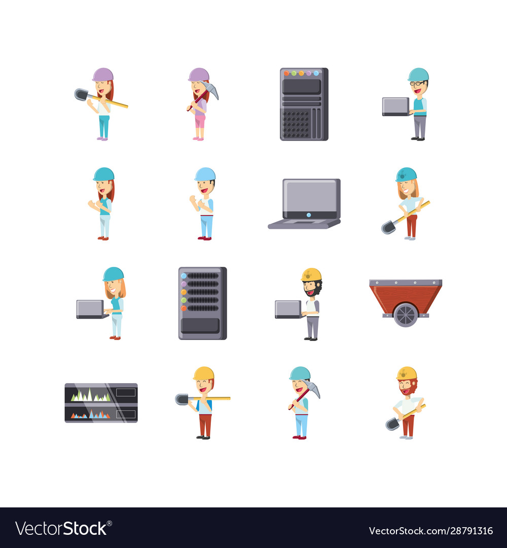 Isolated programming and construction icon set Vector Image
