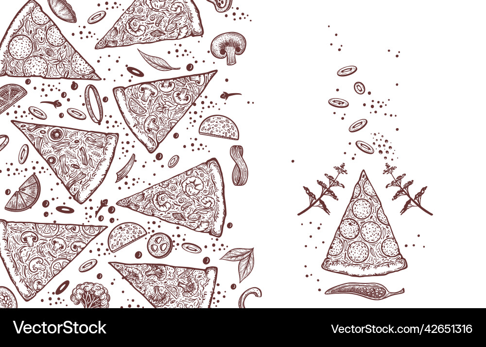 Pizza and ingredients hand drawn pizzeria menu Vector Image