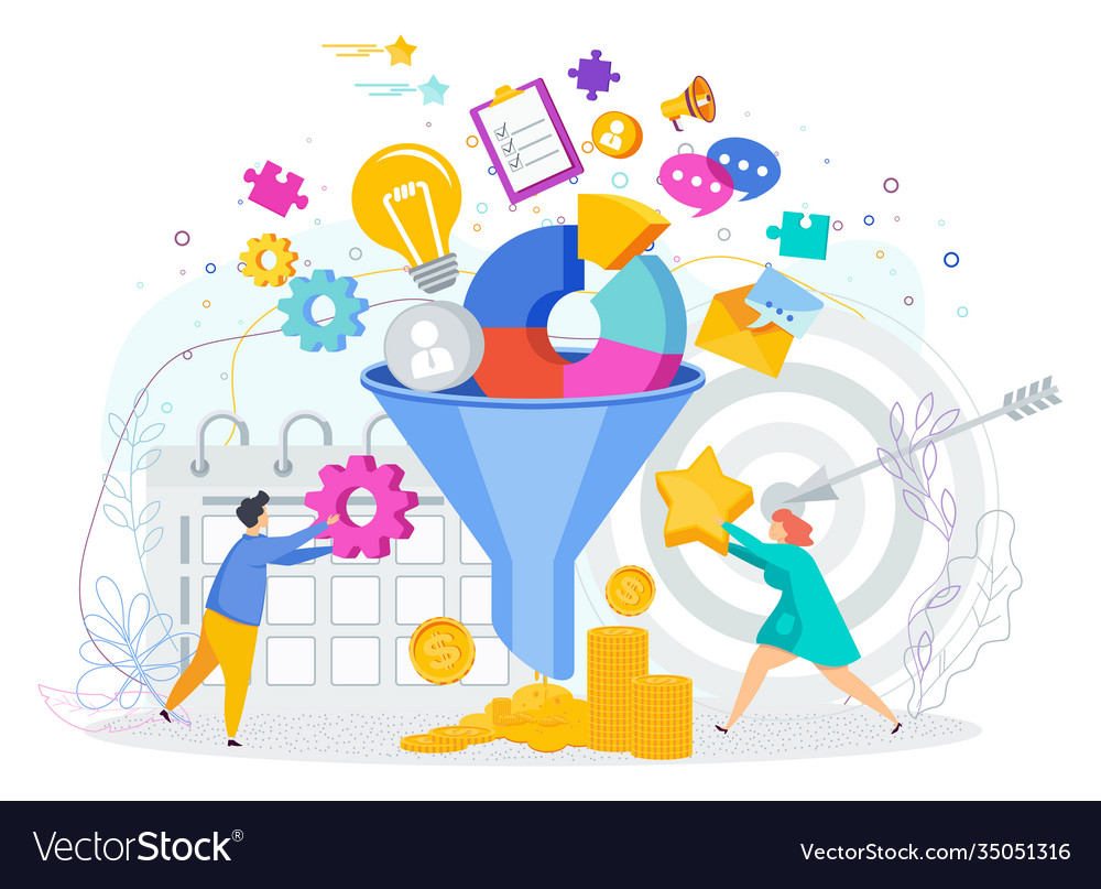 Sales funnel concept tiny people work on customer Vector Image